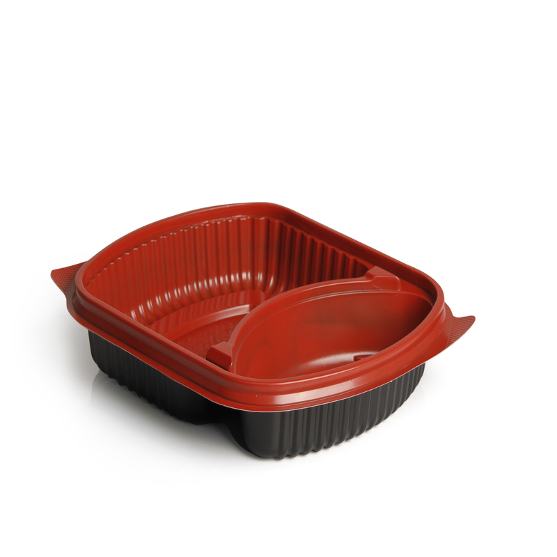 Red & Black 2 Compartment Container with Lid – 250 pcs – packsouq